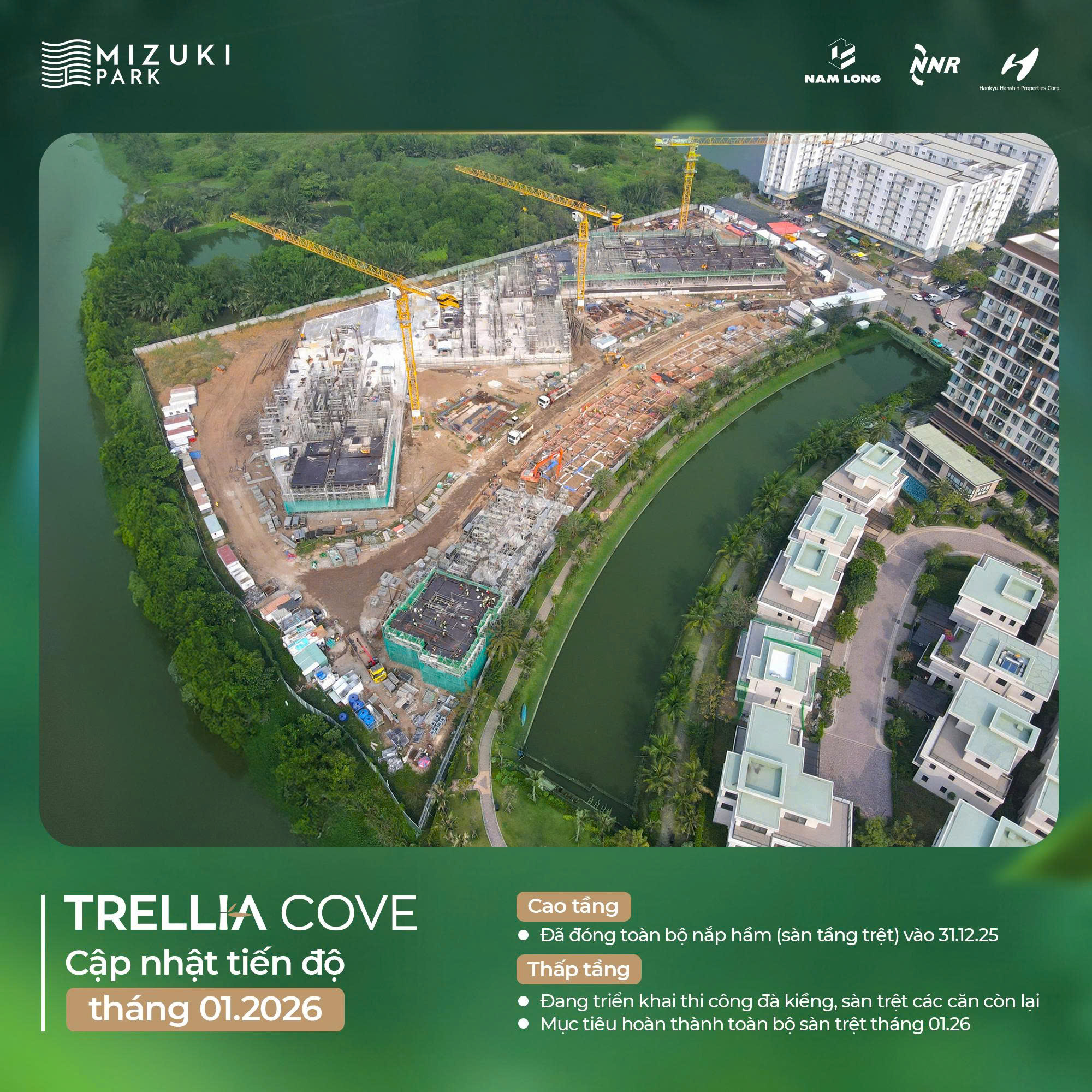 Cập nhật tiến độ Trellia Cove Mizuki Park tháng 1 năm 2026